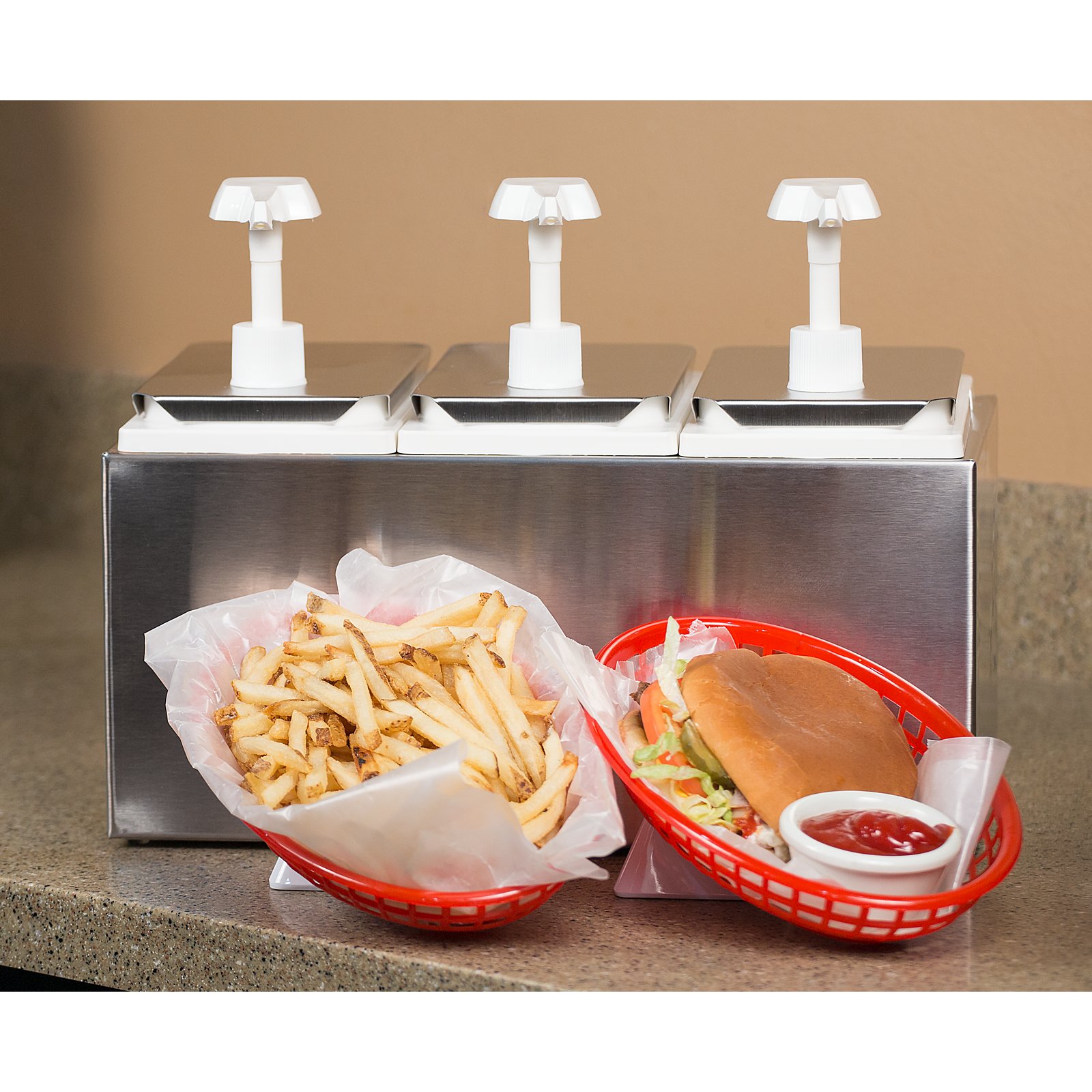 38503 - Condiment Topping Rail with 3 Standard Pumps & Jars - Stainless ...